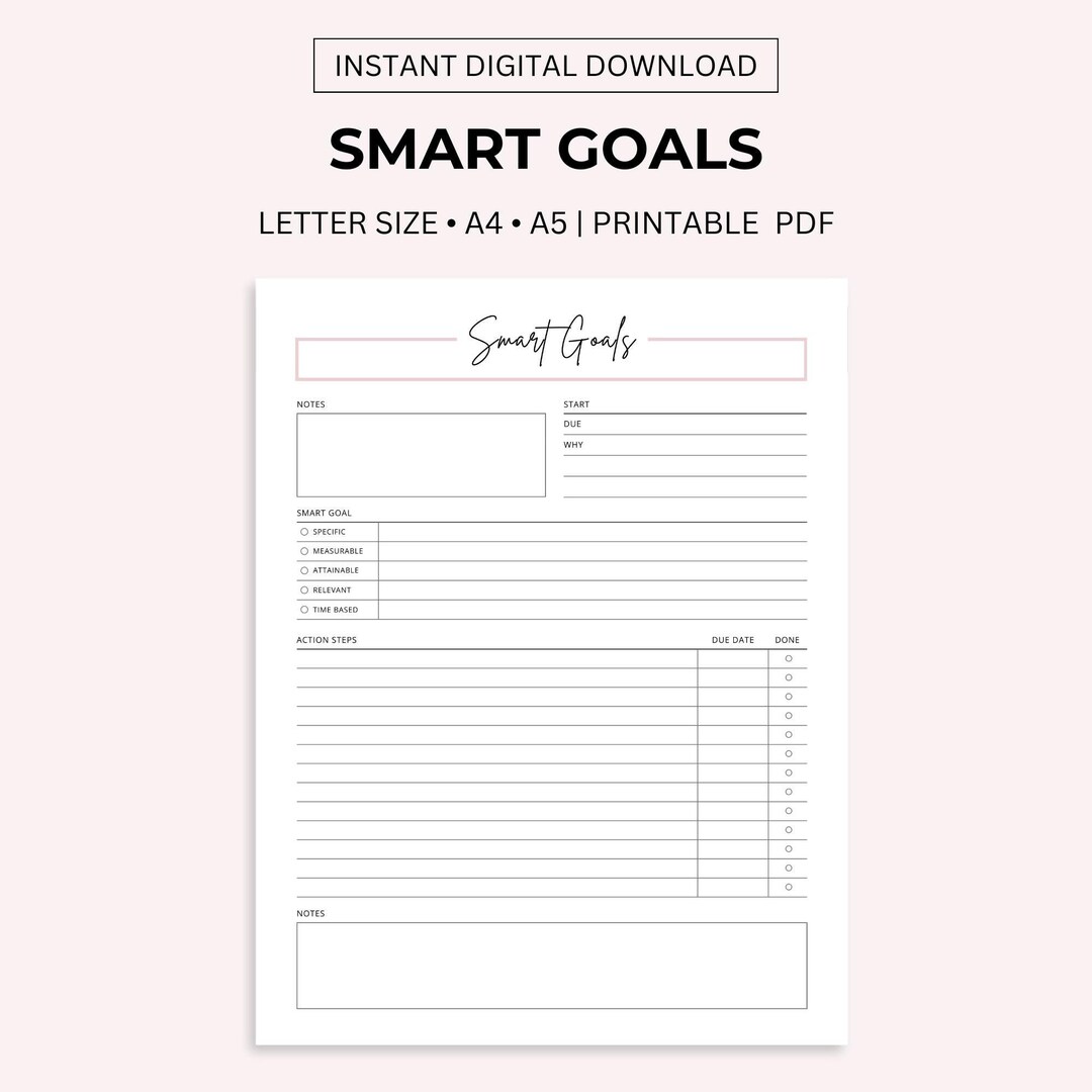 SMART Goals Printable, Smart Goal Worksheets, Goal Setting, Goal ...