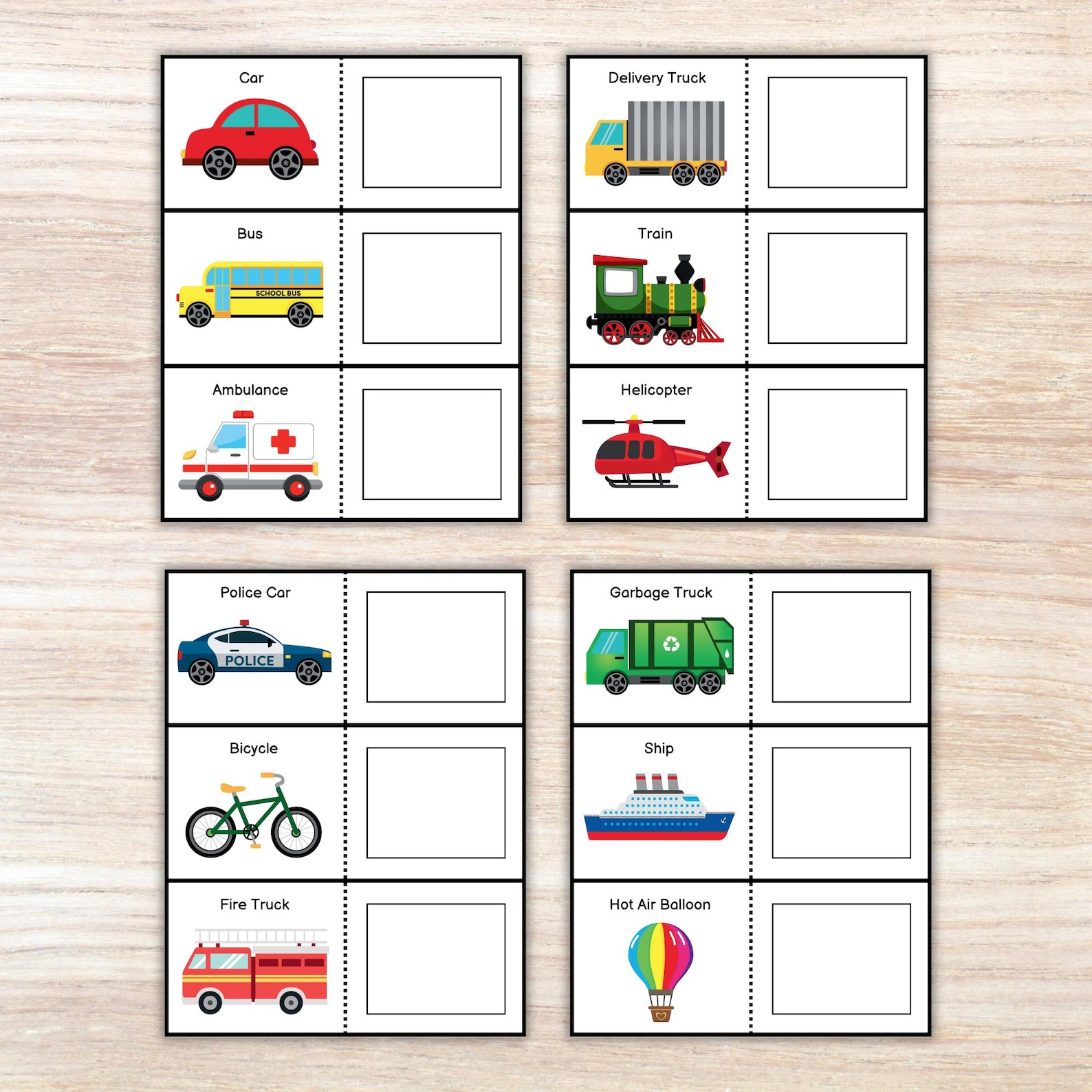 Transportation Matching Game, Toddler Matching Activity, Preschool ...