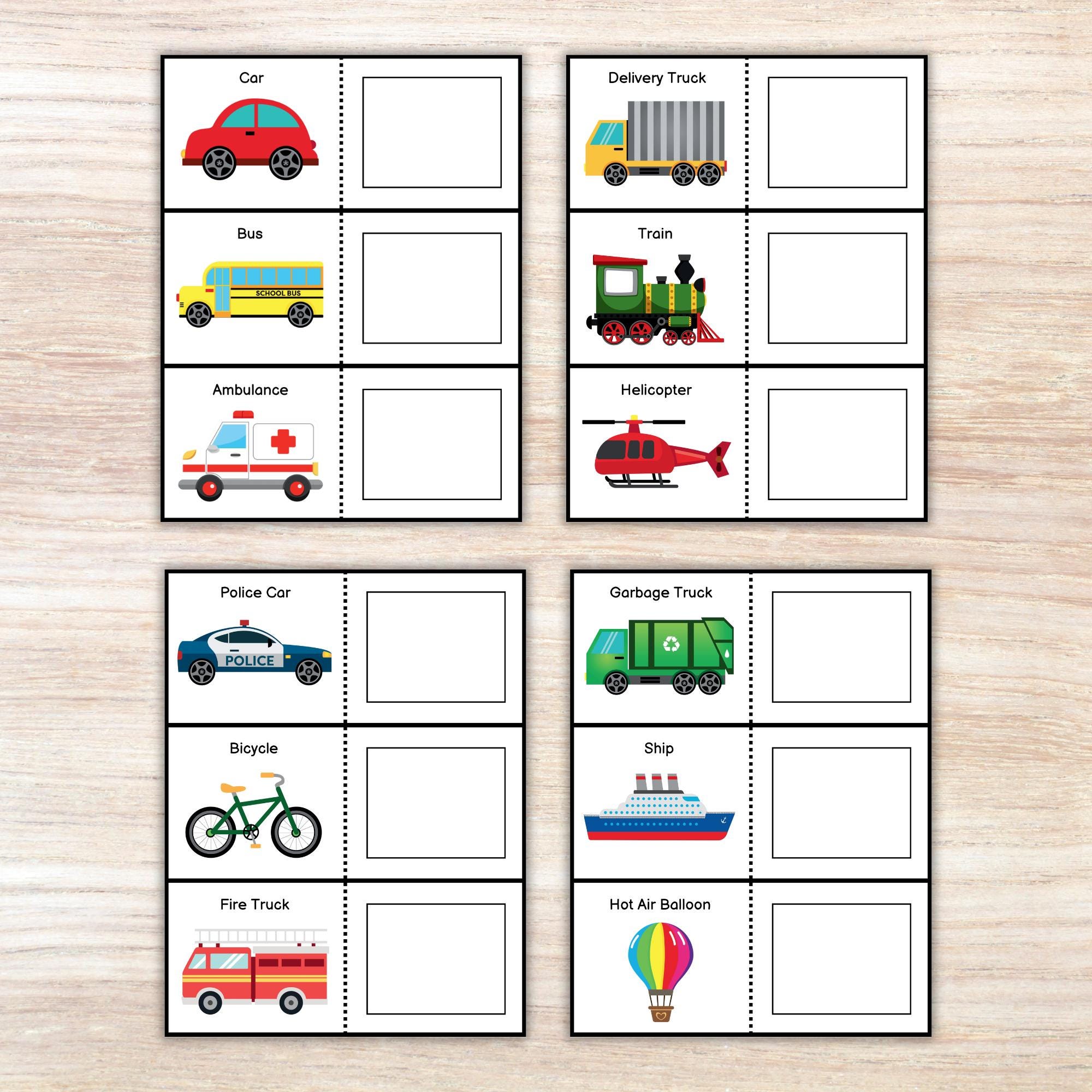 Transportation Matching Game, Toddler Matching Activity, Preschool ...