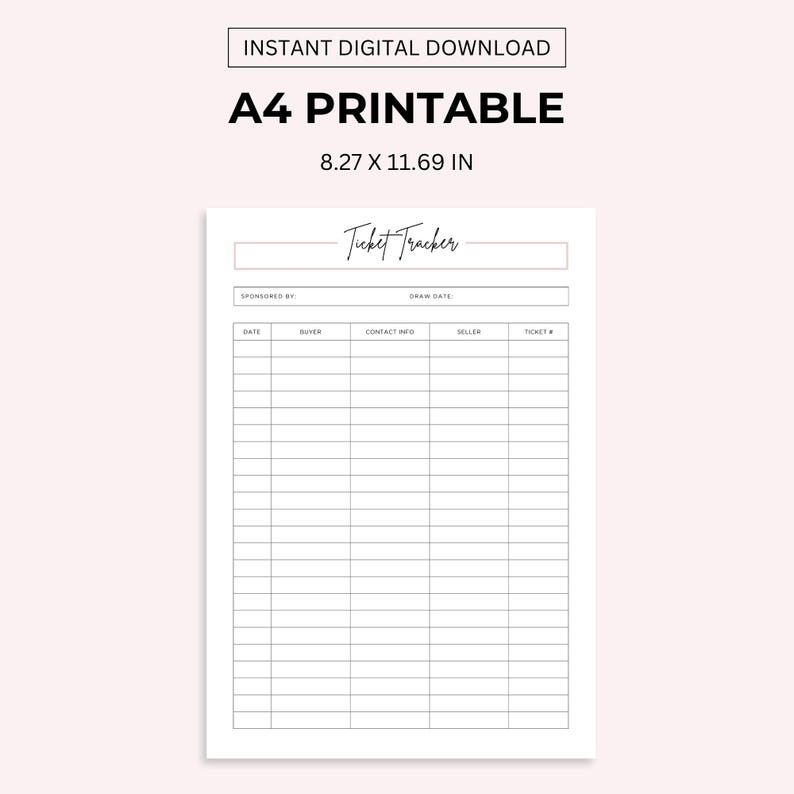 Raffle Ticket Tracker Printable: Fundraiser Ticket Sales Log (digital ...
