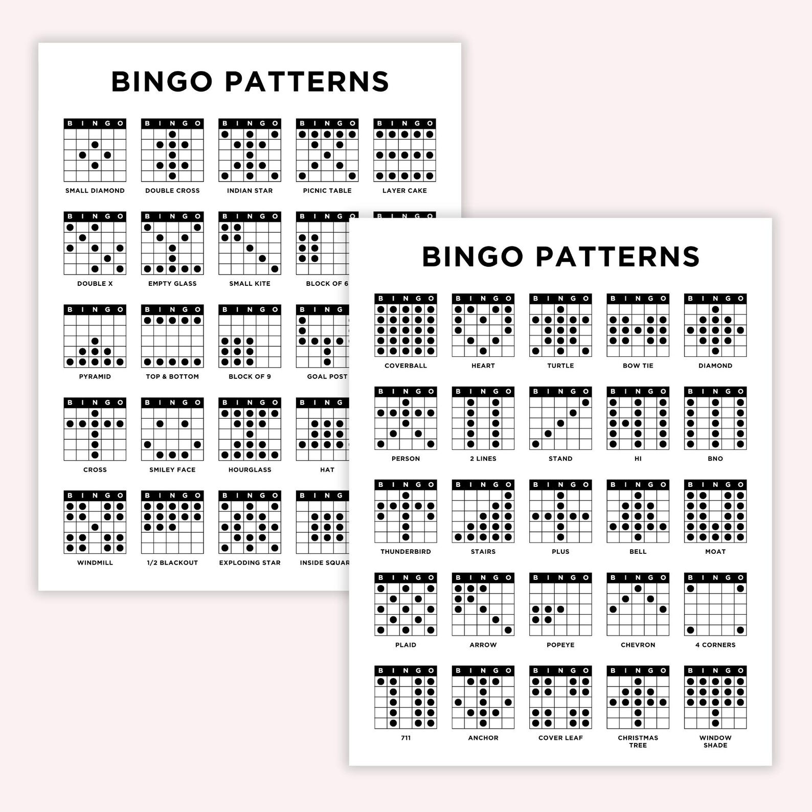 200 Bingo Patterns: Bingo Alphabet, Numbers, Shapes (printable PDF) - Etsy