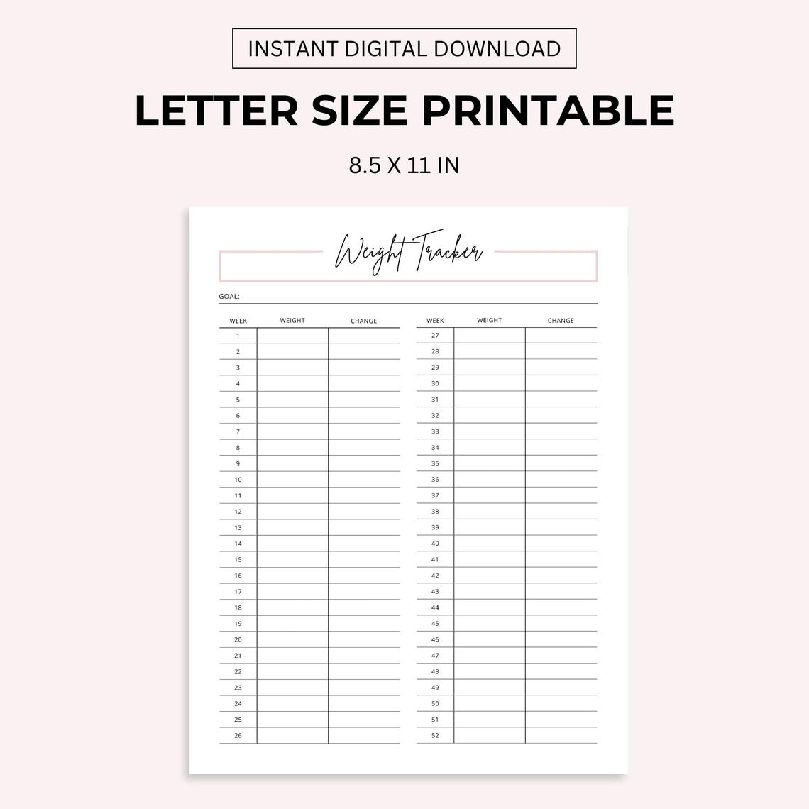 Weekly Weight Loss Tracker Printable (letter/a4/a5 PDF) - Etsy