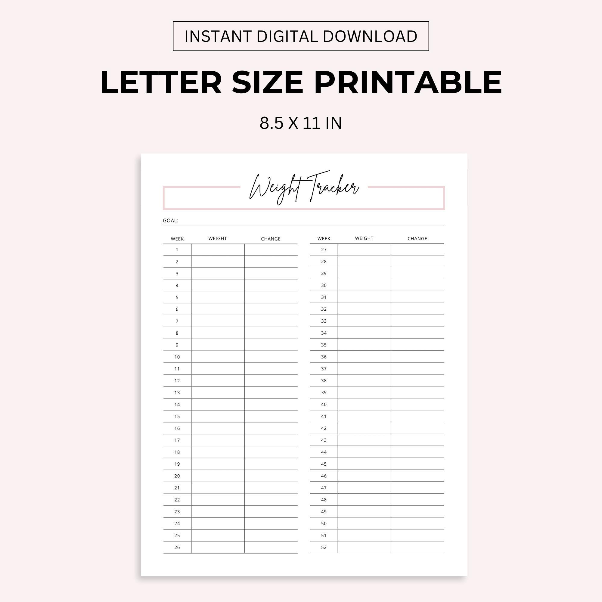Weekly Weight Loss Tracker Printable (letter/a4/a5 PDF) - Etsy