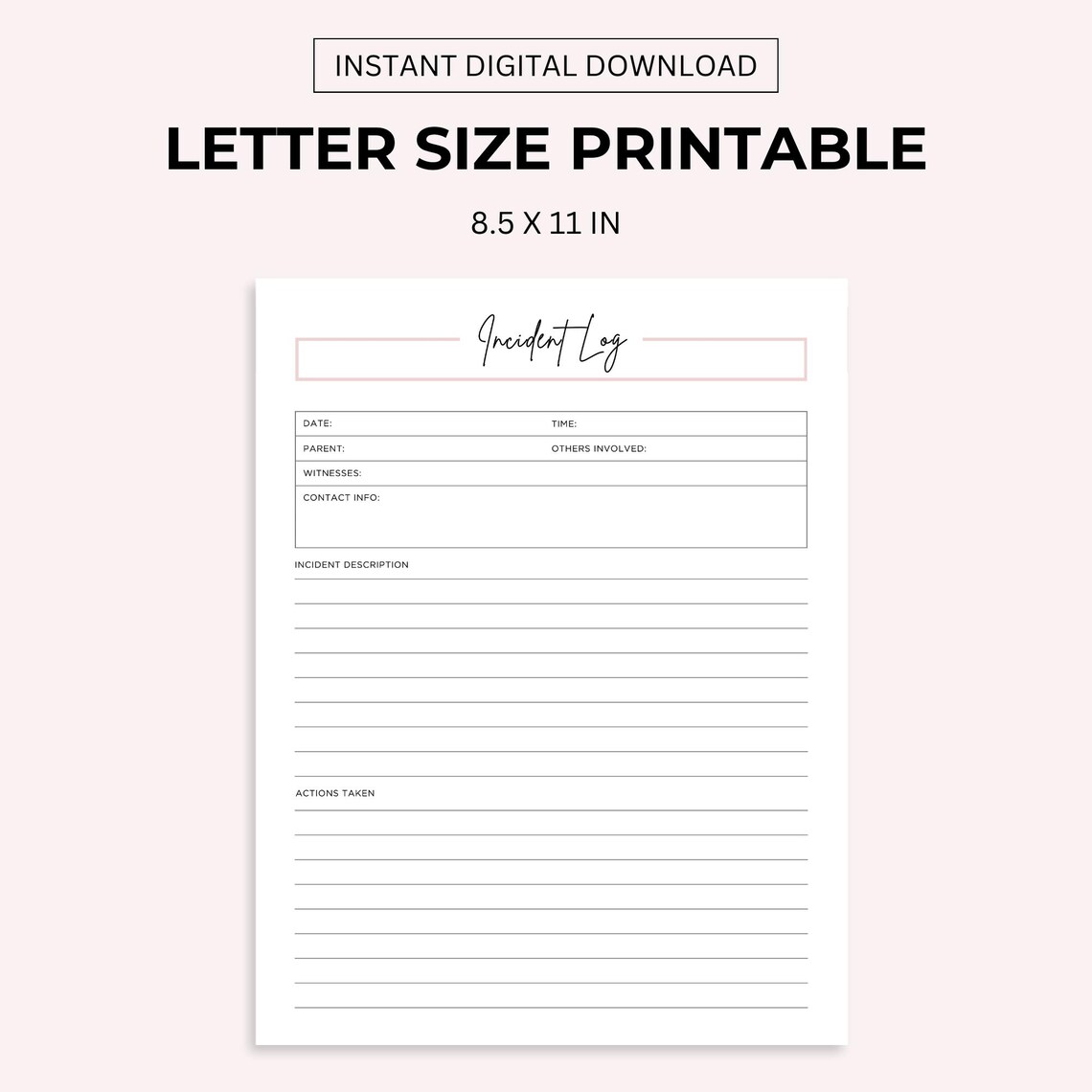 Incident Log Printable: Simple Reporting Sheet (PDF) - Etsy