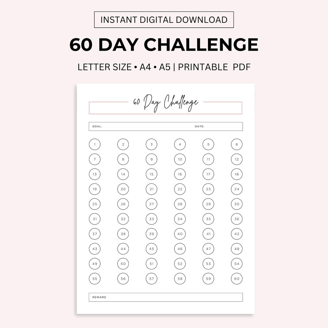 60 Days Challenge Printable, Goal Setting, Progress Tracker, Challenge ...