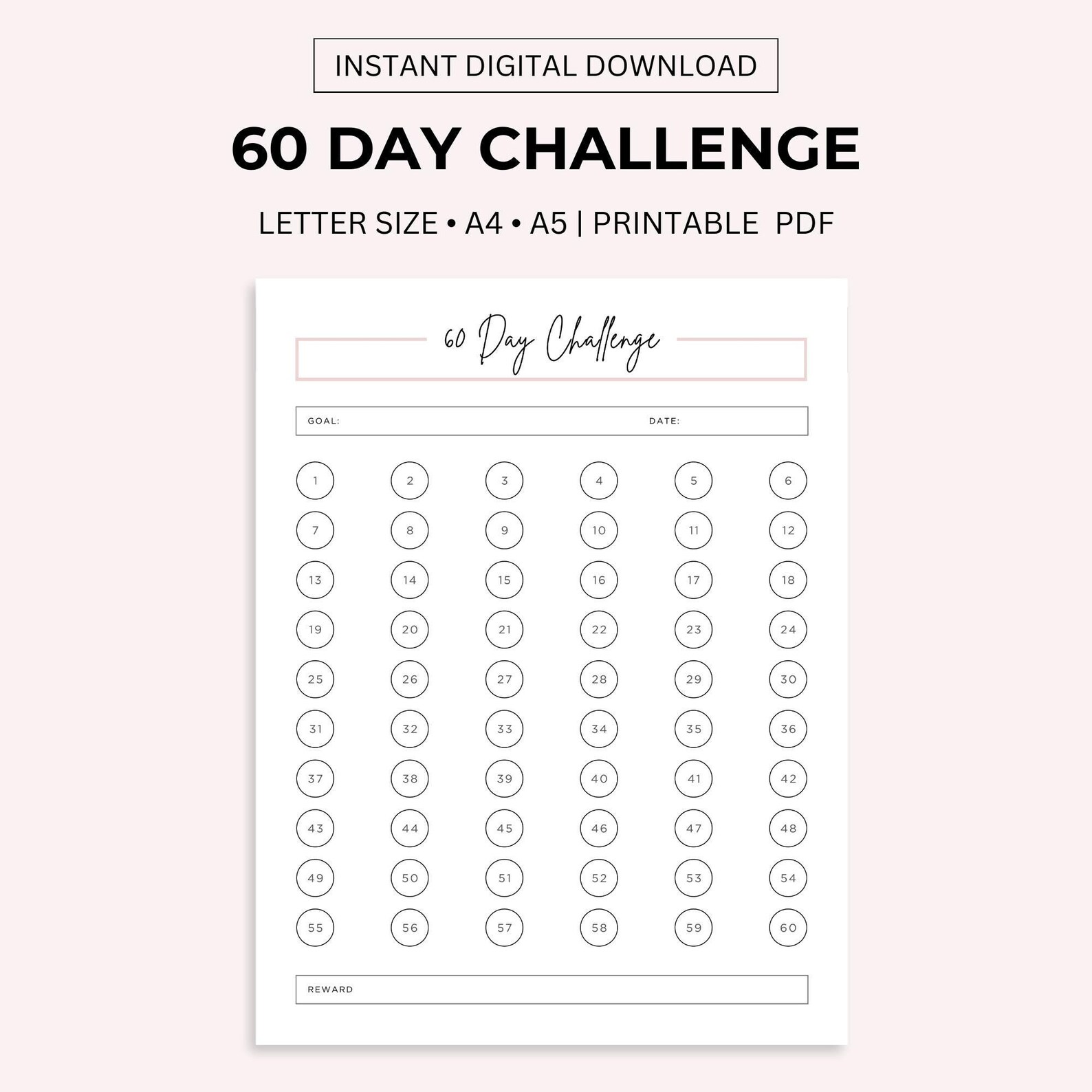 60 Days Challenge Printable, Goal Setting, Progress Tracker, Challenge ...