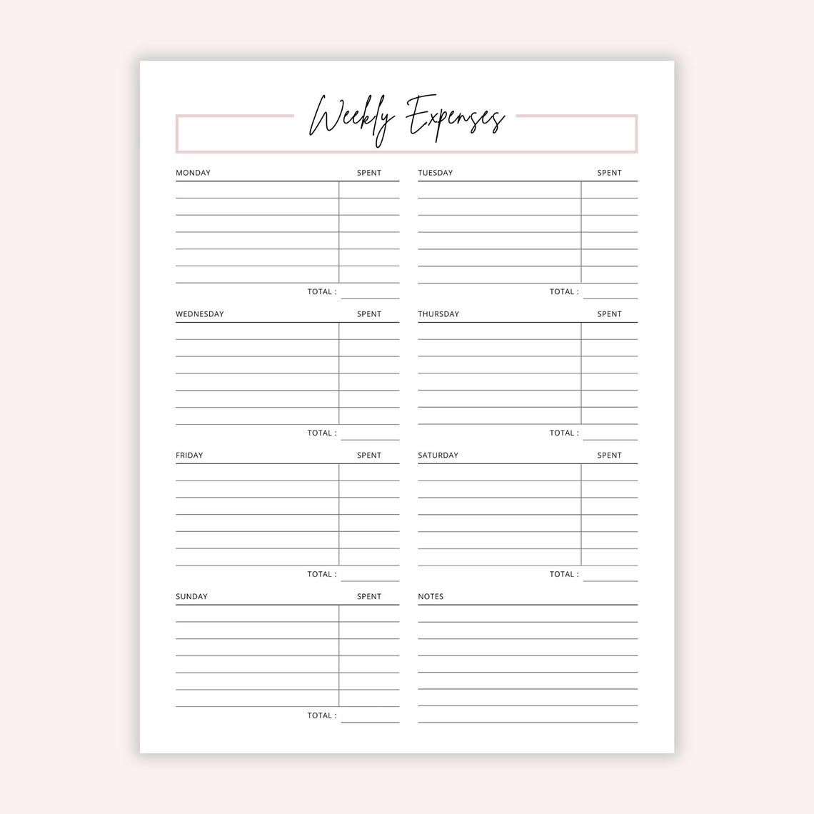 Weekly Expense Tracker Printable, Spending Tracker, Expense Log ...