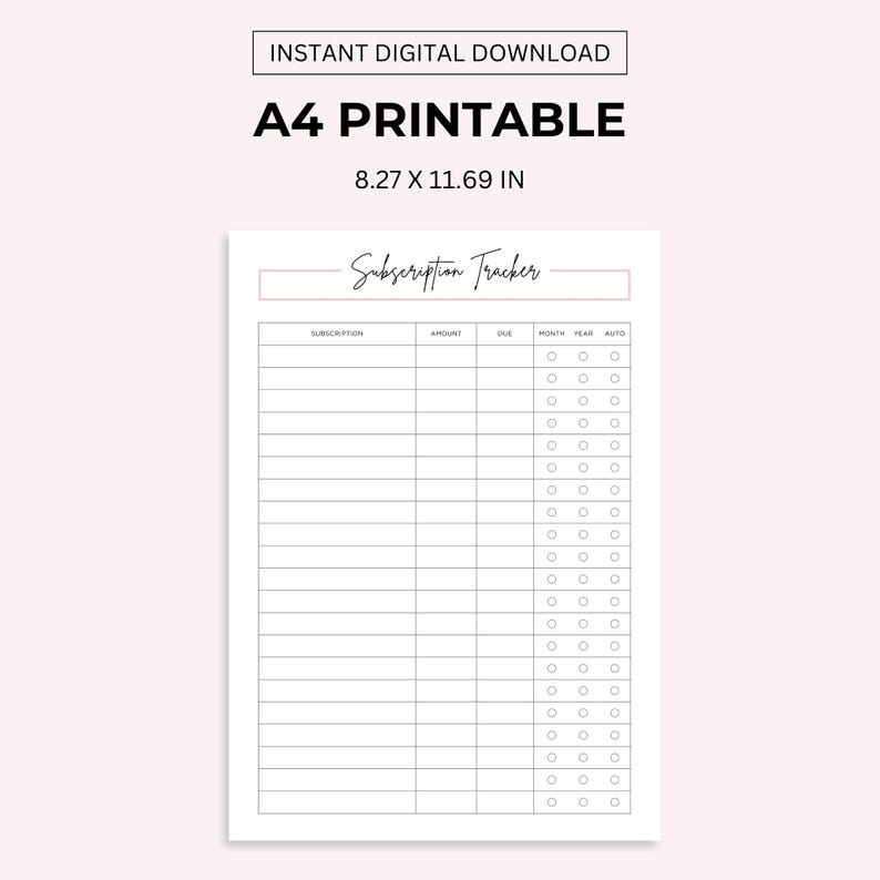 Subscription Tracker Printable, Membership Tracking, Account Tracker ...