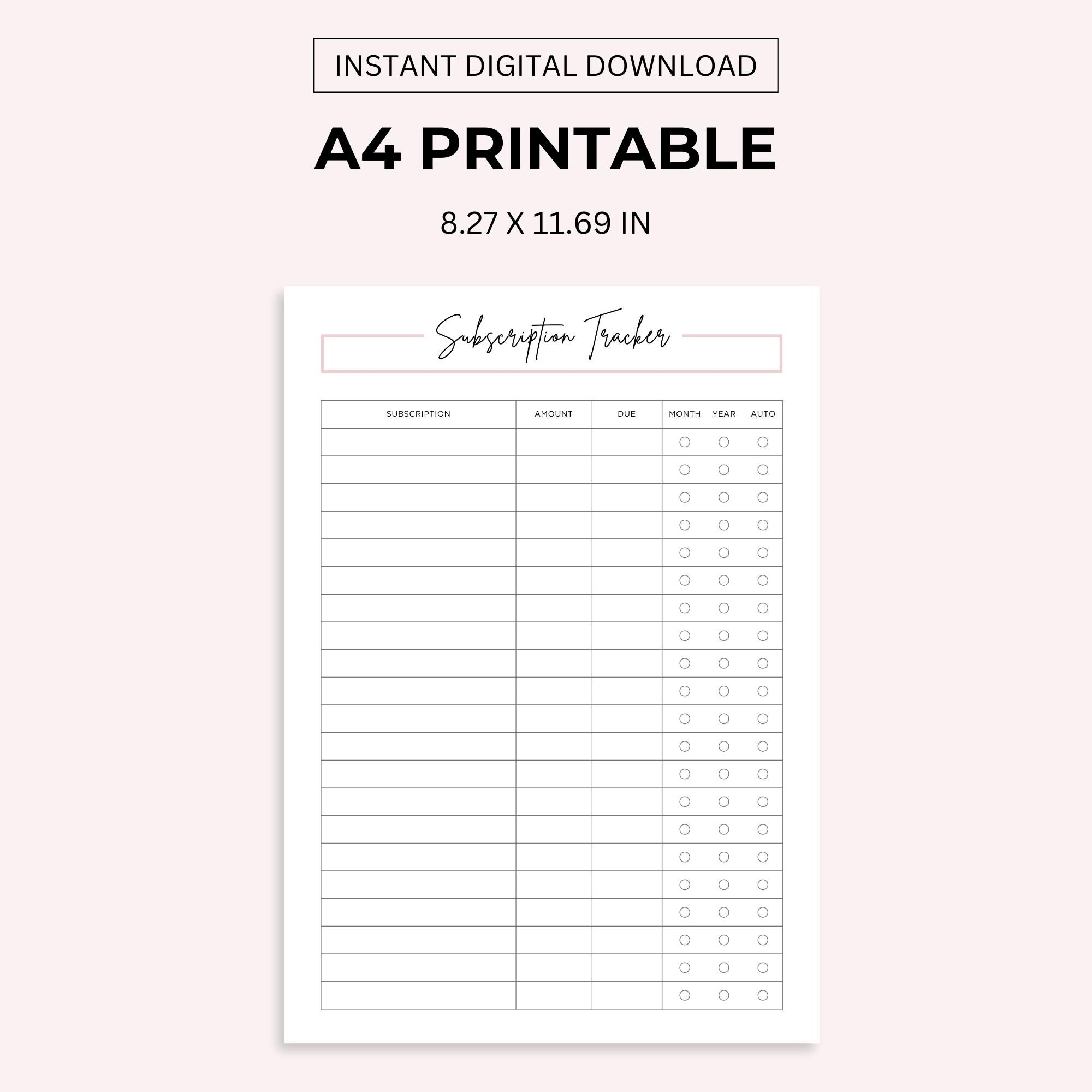 Subscription Tracker Printable, Membership Tracking, Account Tracker ...