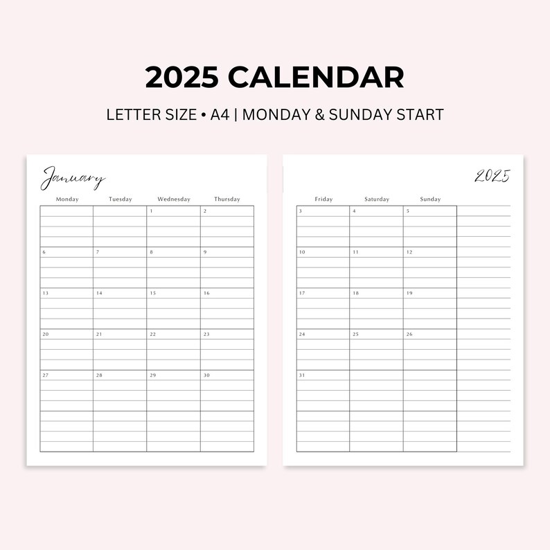 2025-2026 Lined Calendar: Monthly Planner, Letter Size, A4 (PDF) - Etsy