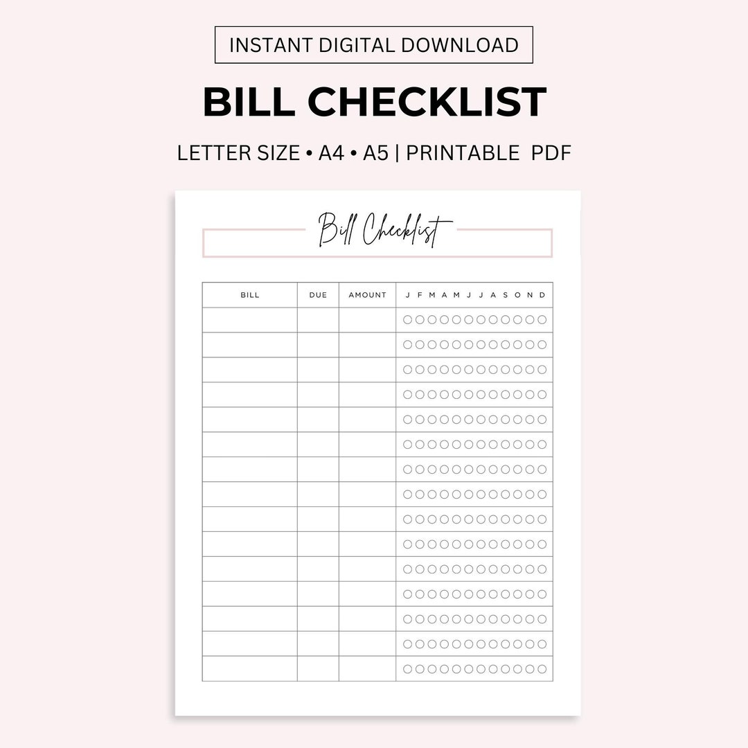 Yearly Bill Payment Tracker Printable: A4 A5 Letter Size (PDF) - Etsy