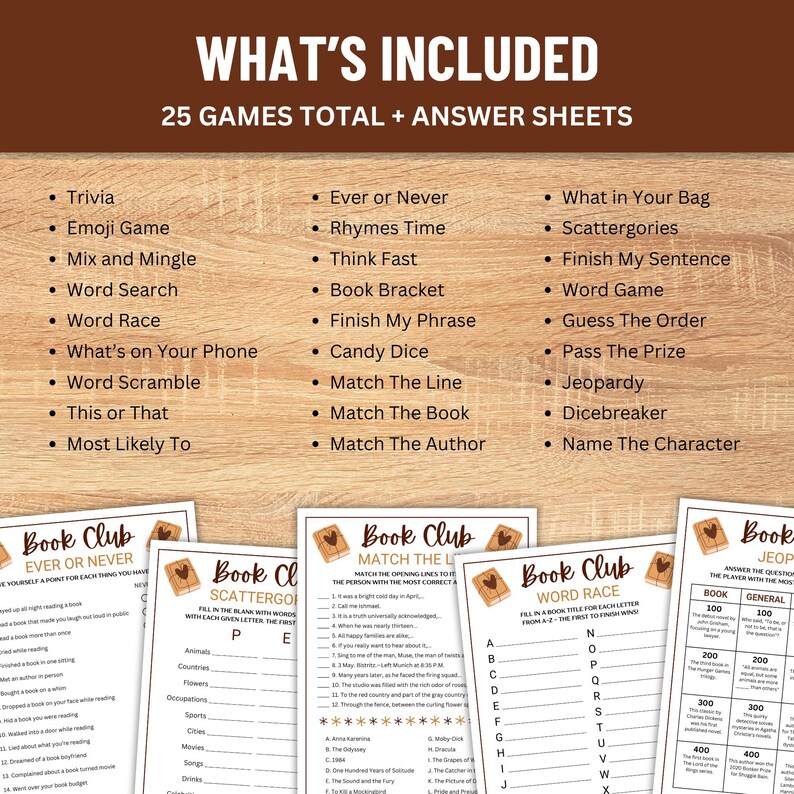 Book Club Games Bundle: Party Activities (printable PDF) - Etsy
