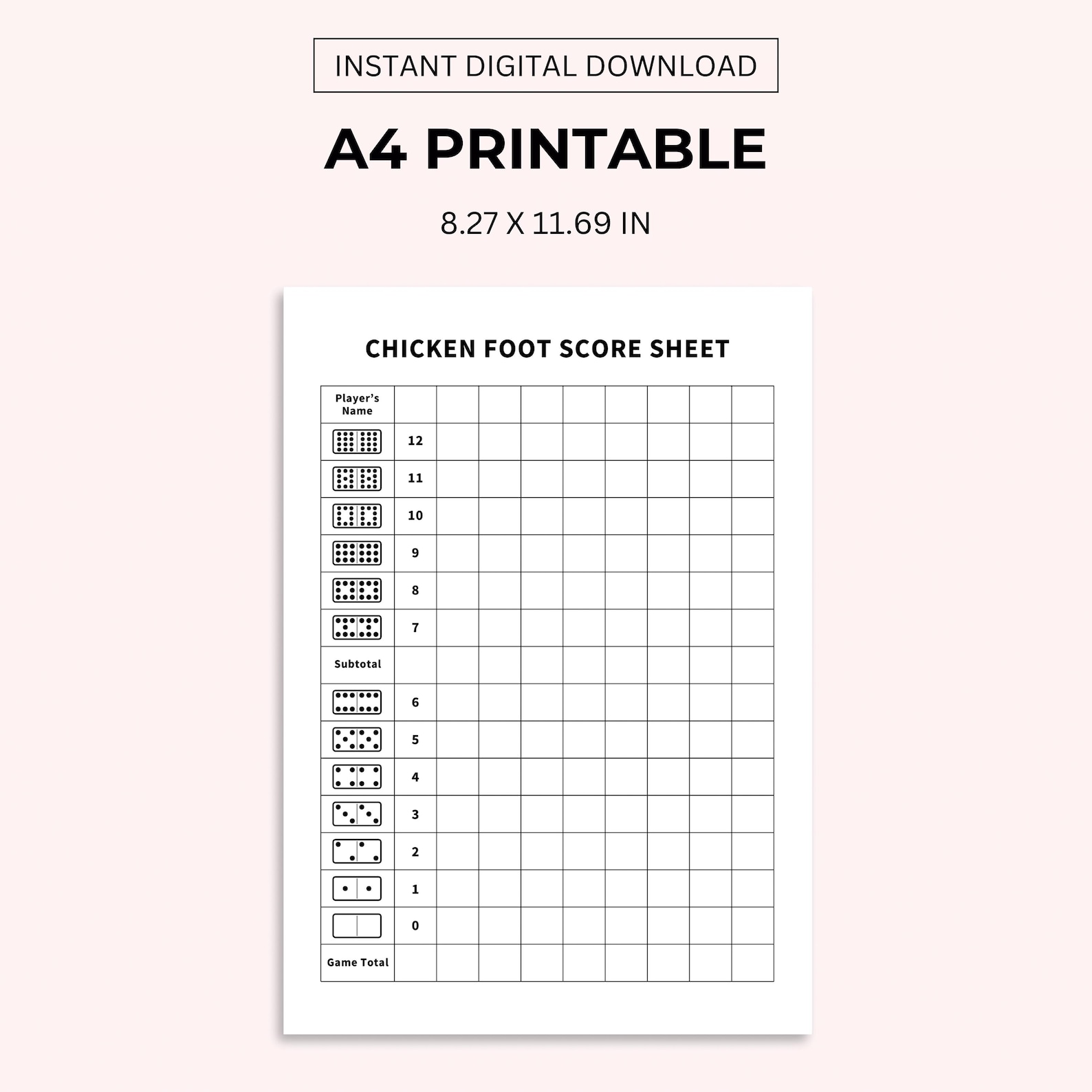 Chicken Foot Dominoes Score Sheet: Printable Game Night (PDF) - Etsy