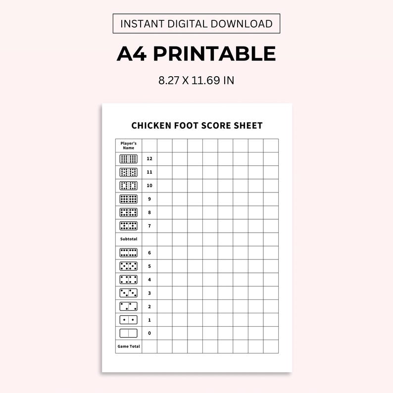 Chicken Foot Dominoes Score Sheet: Printable Game Night (PDF) - Etsy