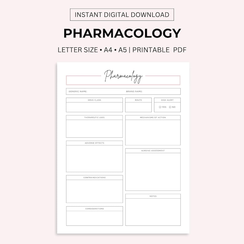 Printable Pharmacology Template for Nursing Student, Student Nurse ...