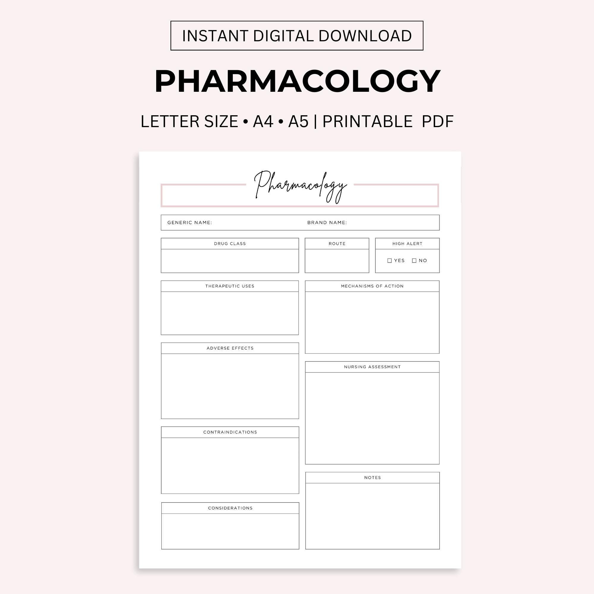 Printable Pharmacology Template for Nursing Student, Student Nurse ...