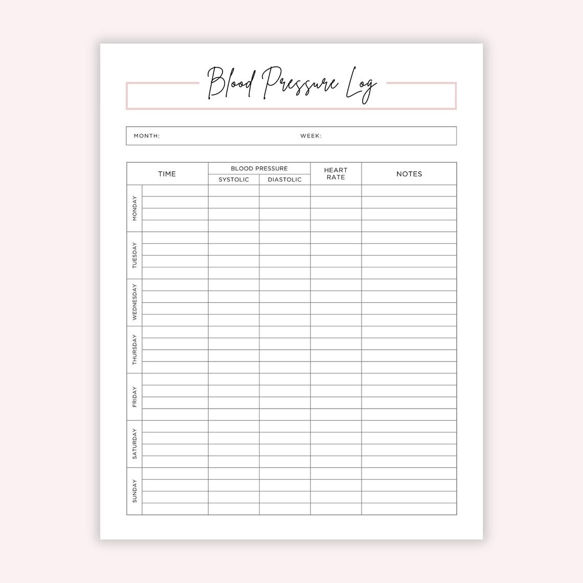 Blood Pressure Log Printable, High Blood Pressure Tracker, Hypotension ...
