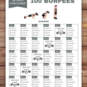 100 Burpees 30 Days Challenge, Fitness Challenge, Exercise Planner ...
