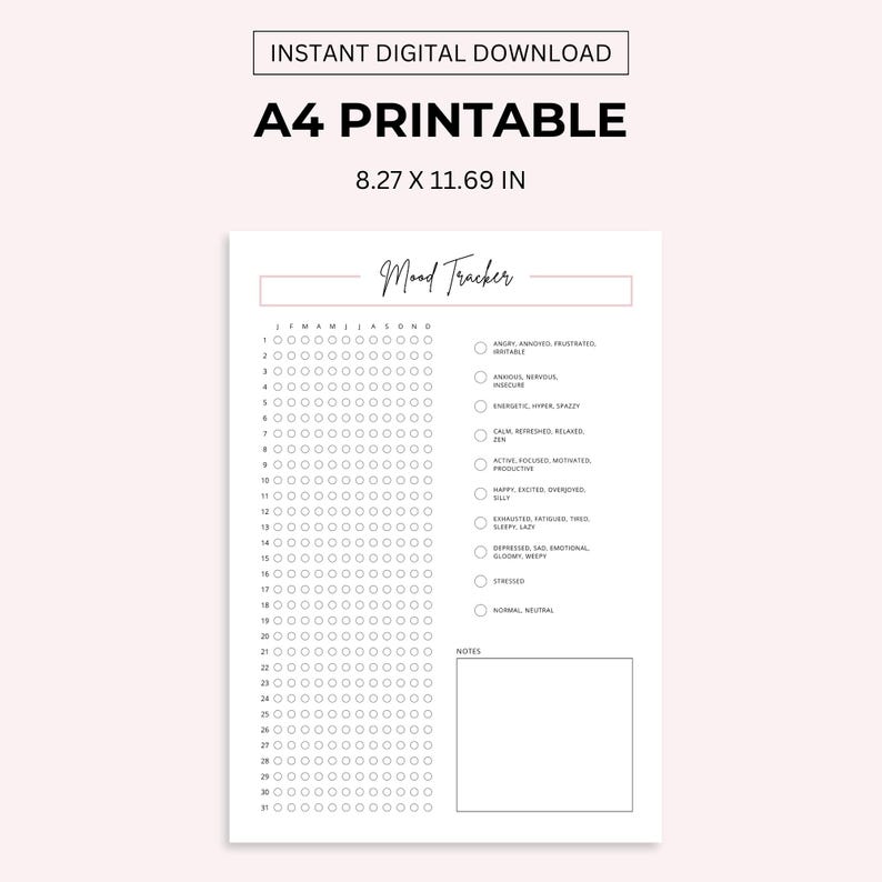 Yearly Mood Tracker Printable: Wellness Planner (PDF) - Etsy