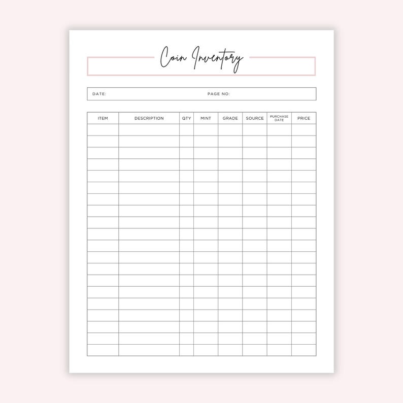 Coin Inventory Log: Printable Collection Tracker (digital Download) - Etsy