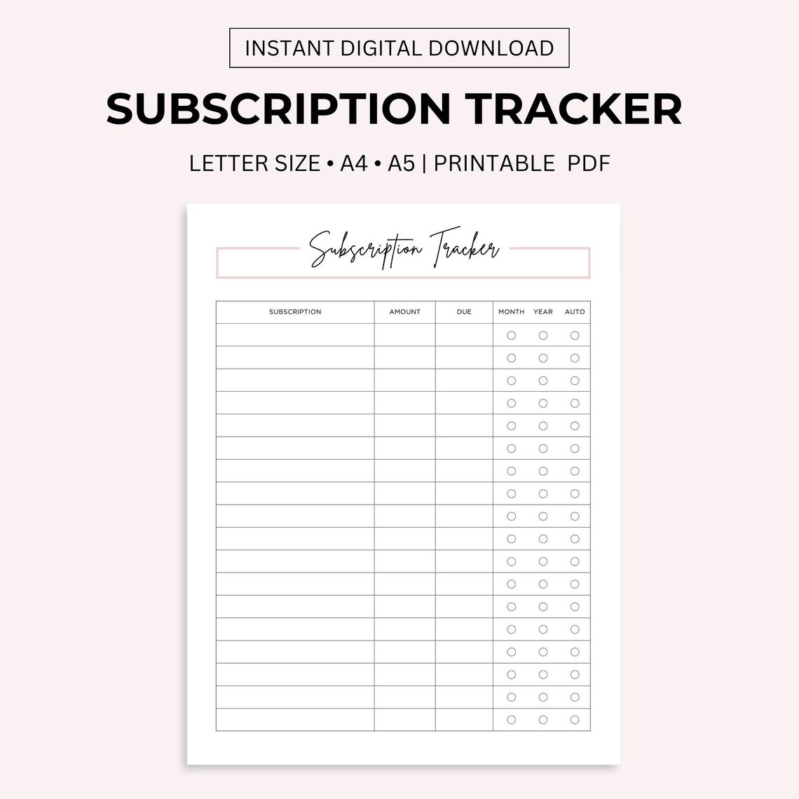 Subscription Tracker Printable, Membership Tracking, Account Tracker ...
