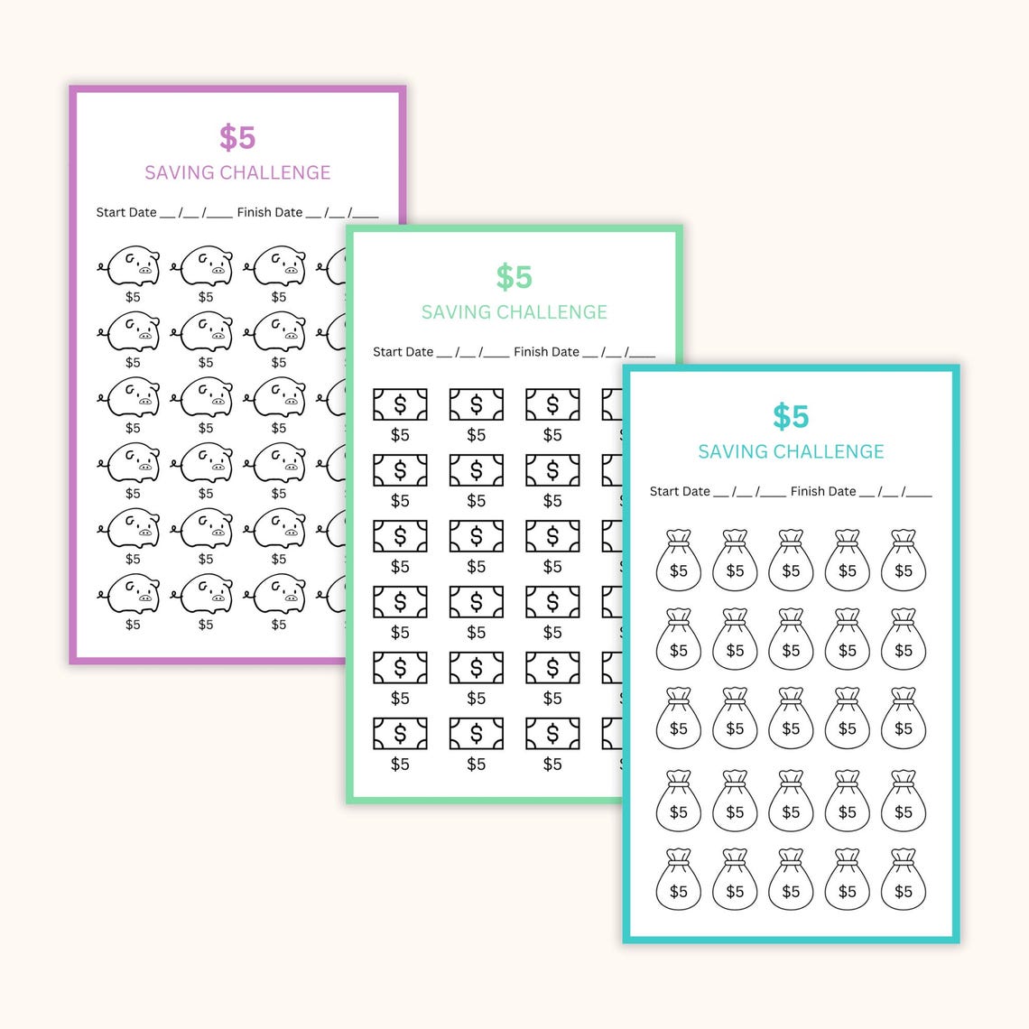 5 Dollars Savings Challenges A6 Saving Tracker Mini Savings Challenge