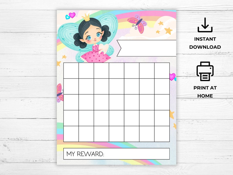 Printable Reward Chart for Kids, Fairy Reward Chart, Daily Chore Chart ...