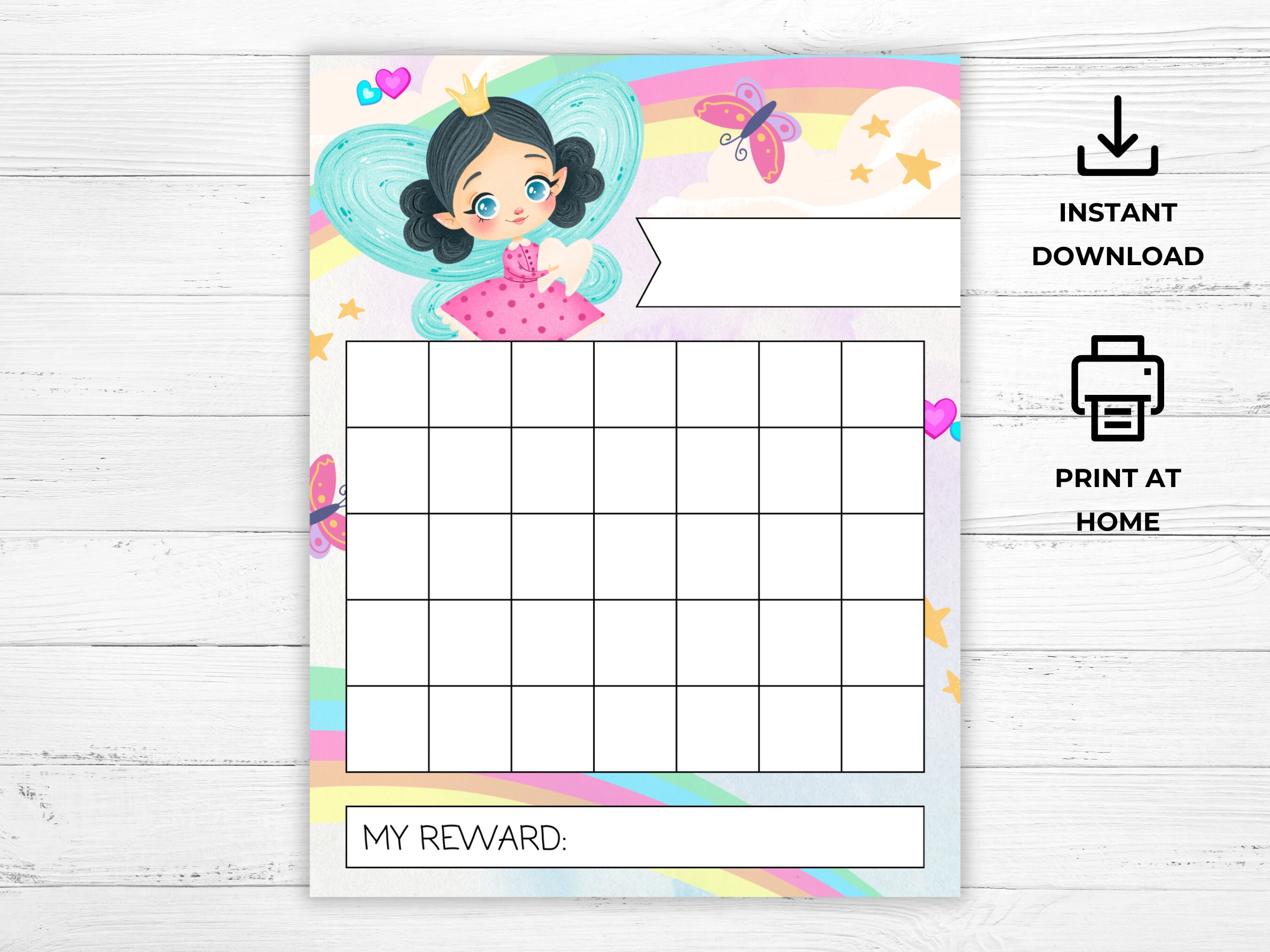 Printable Reward Chart for Kids, Fairy Reward Chart, Daily Chore Chart ...