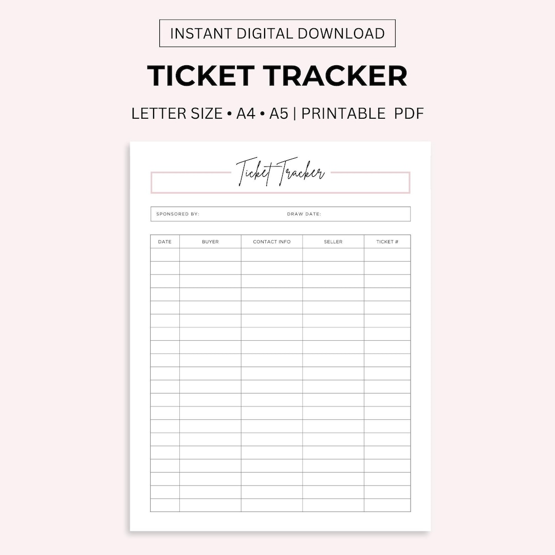 Raffle Ticket Tracker Printable: Fundraiser Ticket Sales Log (digital ...