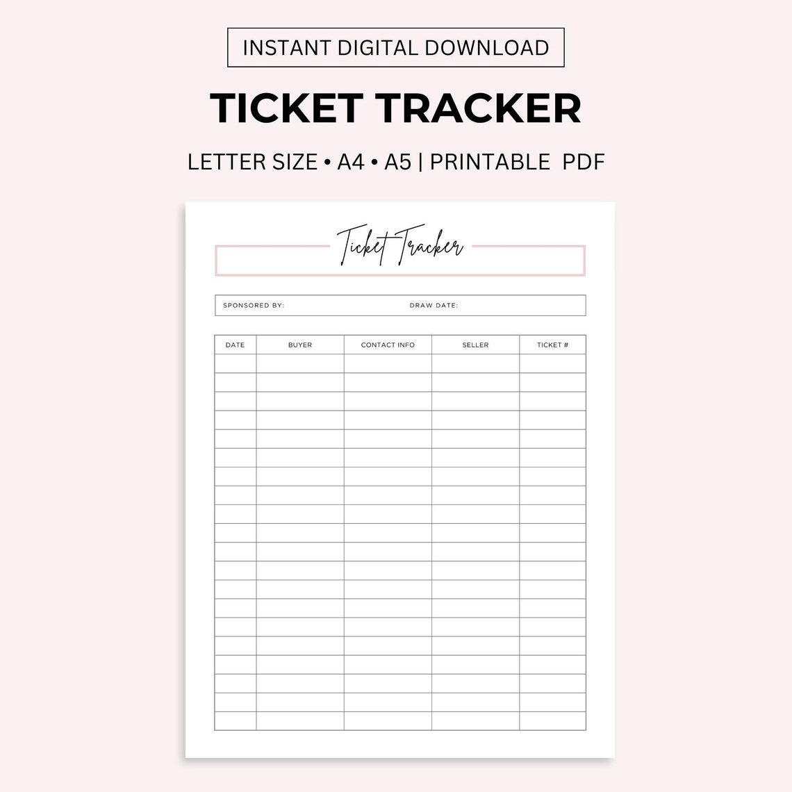 Raffle Ticket Tracker Printable: Fundraiser Ticket Sales Log (digital ...