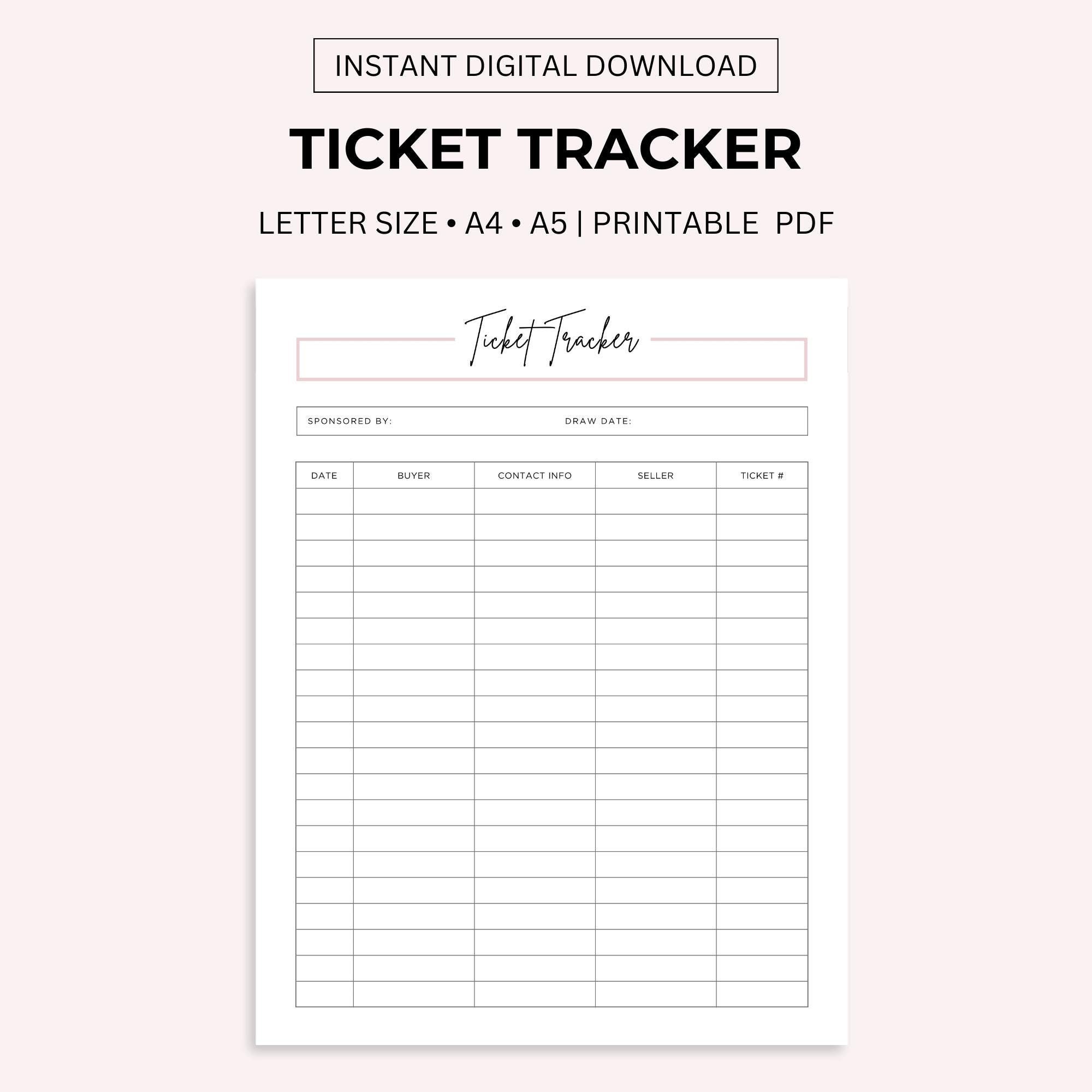 Raffle Ticket Tracker Printable: Fundraiser Ticket Sales Log (digital ...