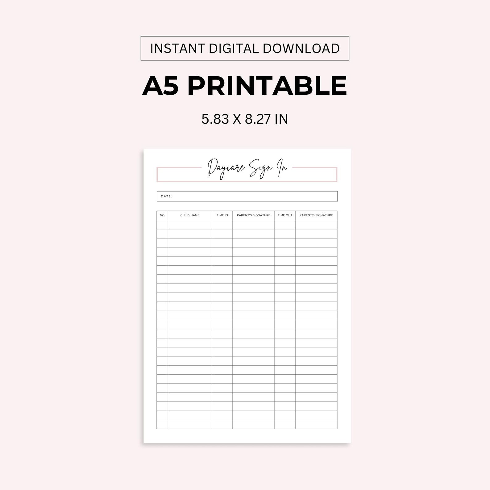 Day Care Sign in Sheet Printable, Sign Out Sheet, Preschool, Summer ...