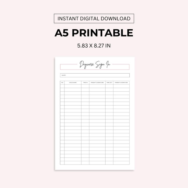 Day Care Sign in Sheet Printable, Sign Out Sheet, Preschool, Summer ...