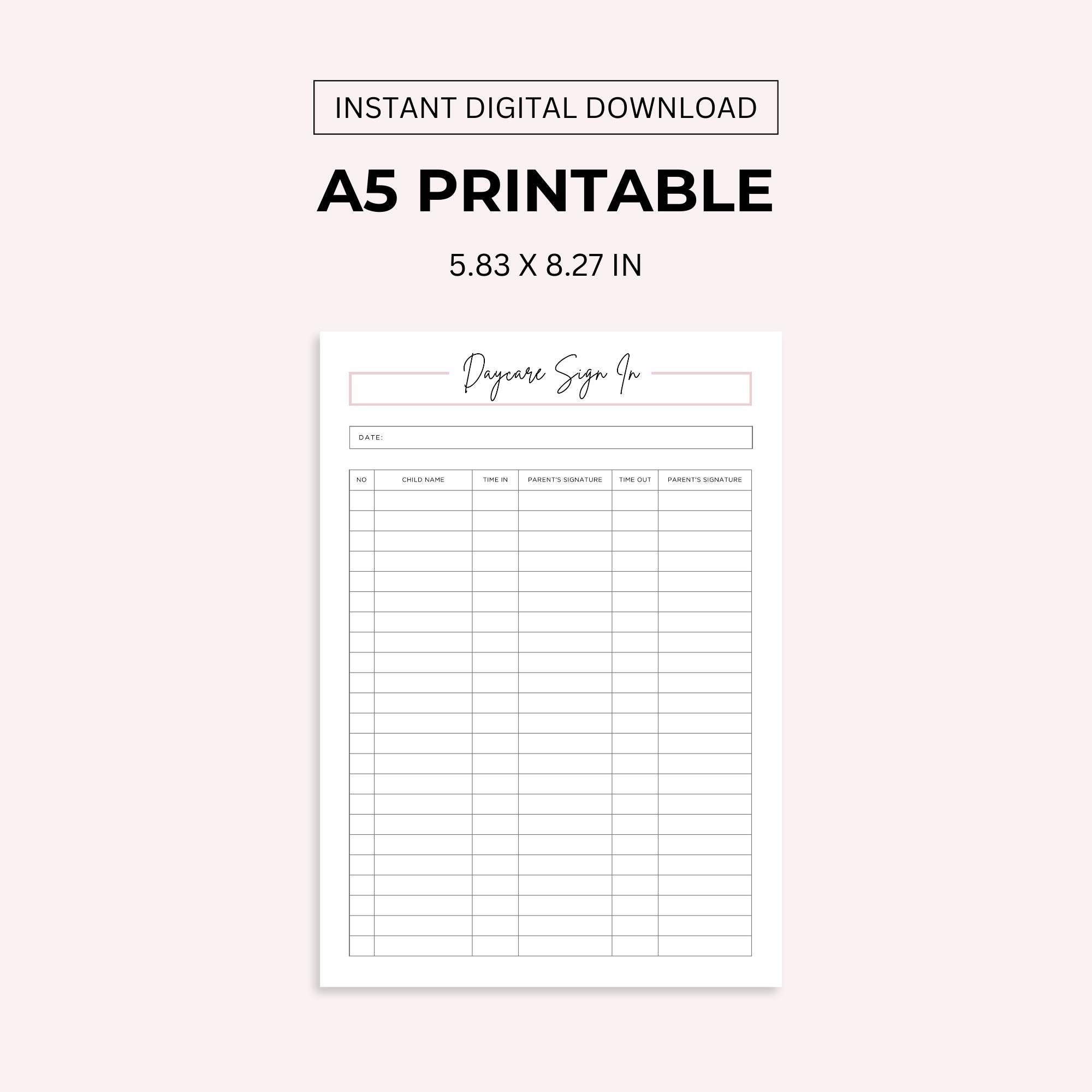 Day Care Sign in Sheet Printable, Sign Out Sheet, Preschool, Summer ...