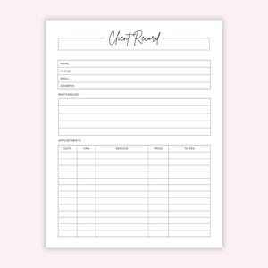 Client Record Printable: Appointment Tracker (letter/a4/a5 PDF) - Etsy