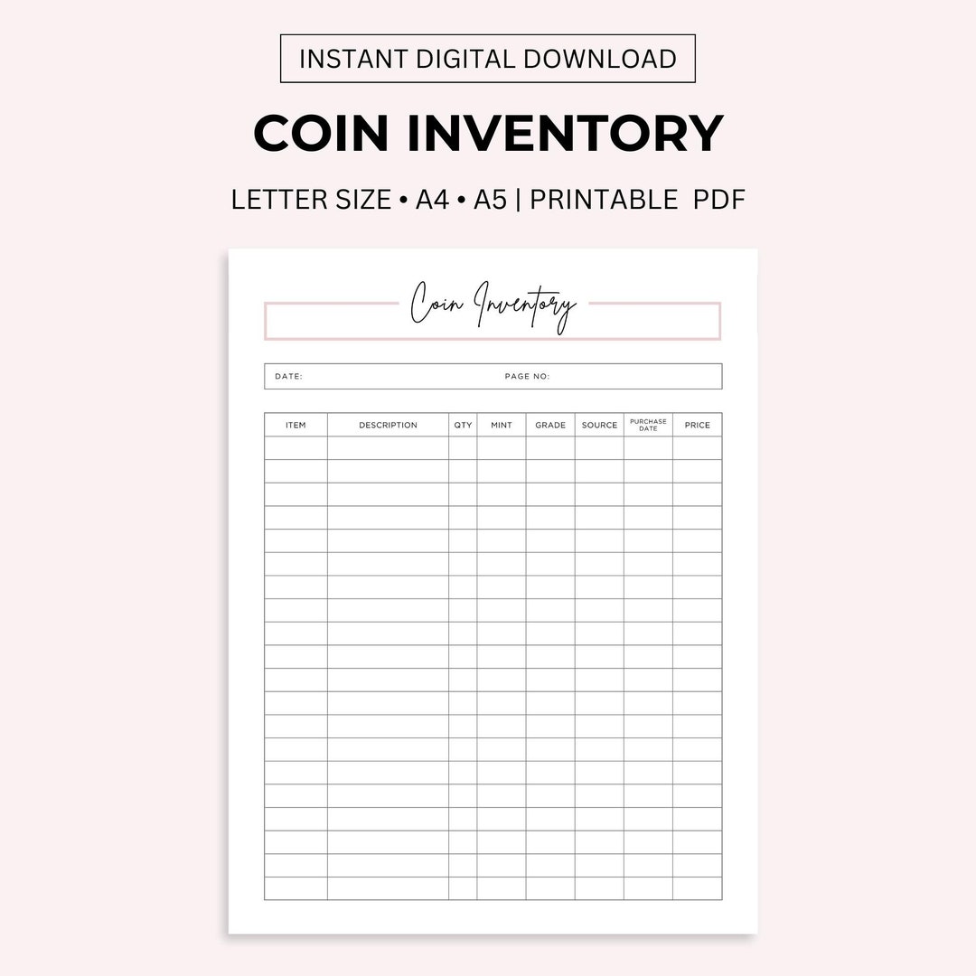 Coin Inventory Log: Printable Collection Tracker (digital Download) - Etsy