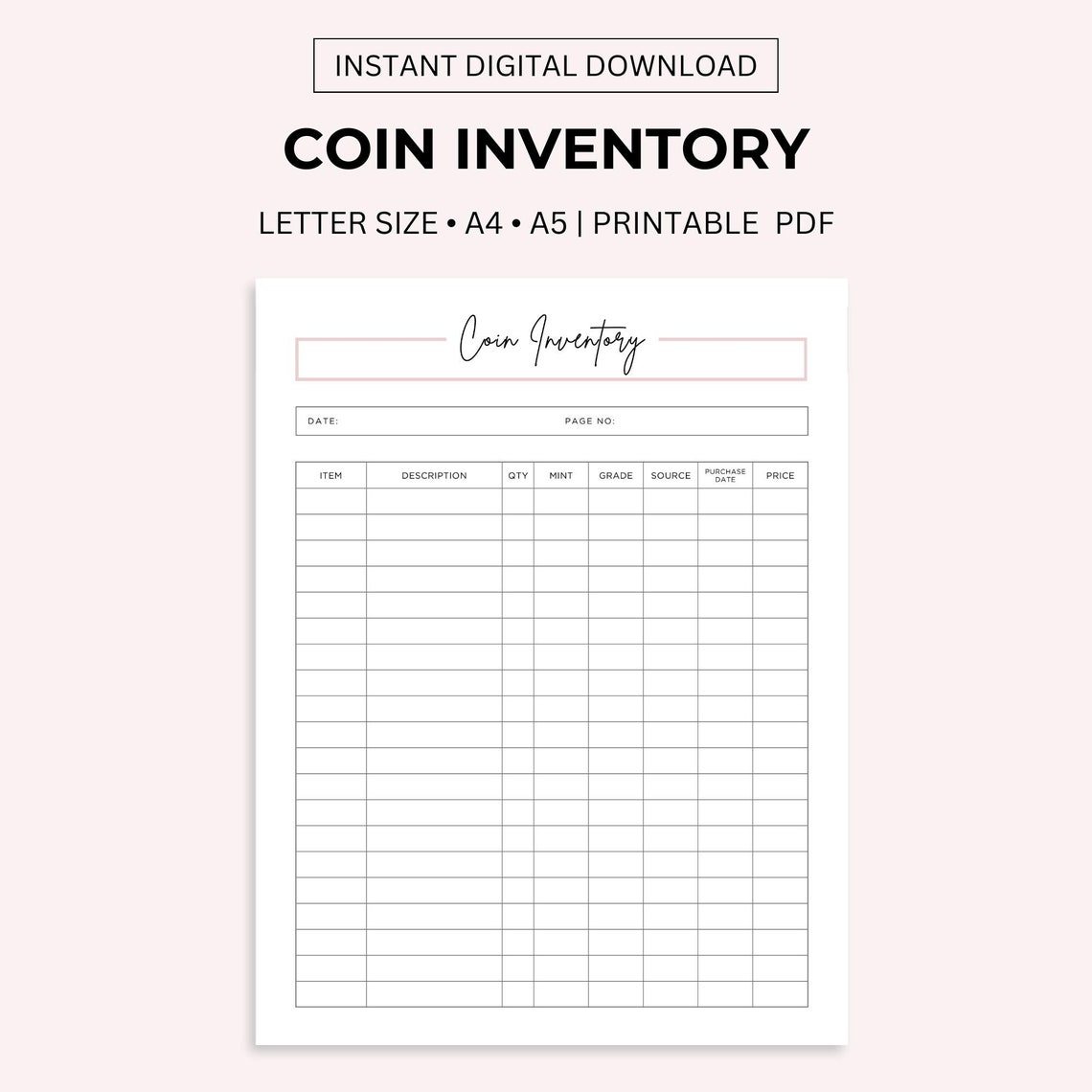 Coin Inventory Log: Printable Collection Tracker (digital Download) - Etsy