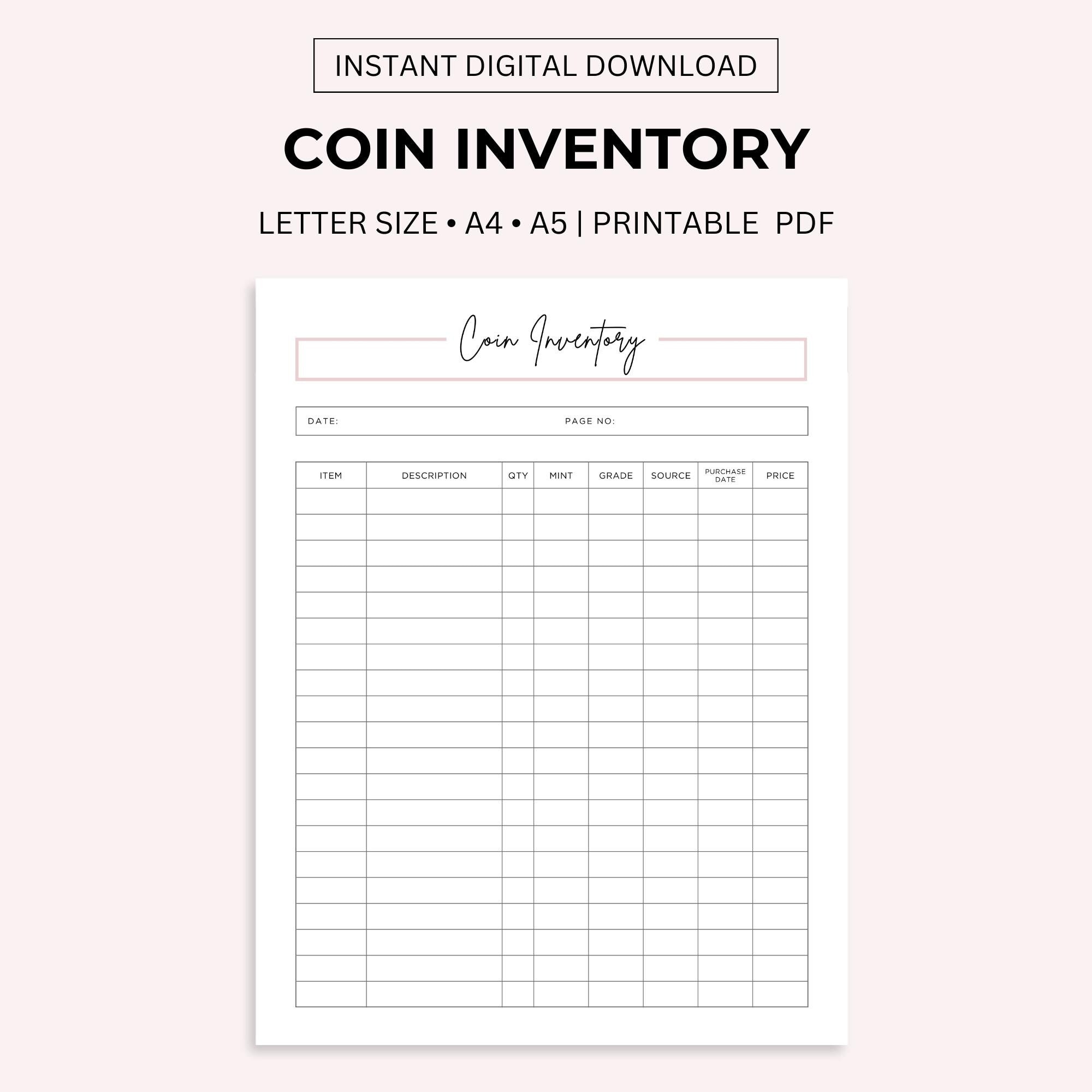 Coin Inventory Log: Printable Collection Tracker (digital Download) - Etsy