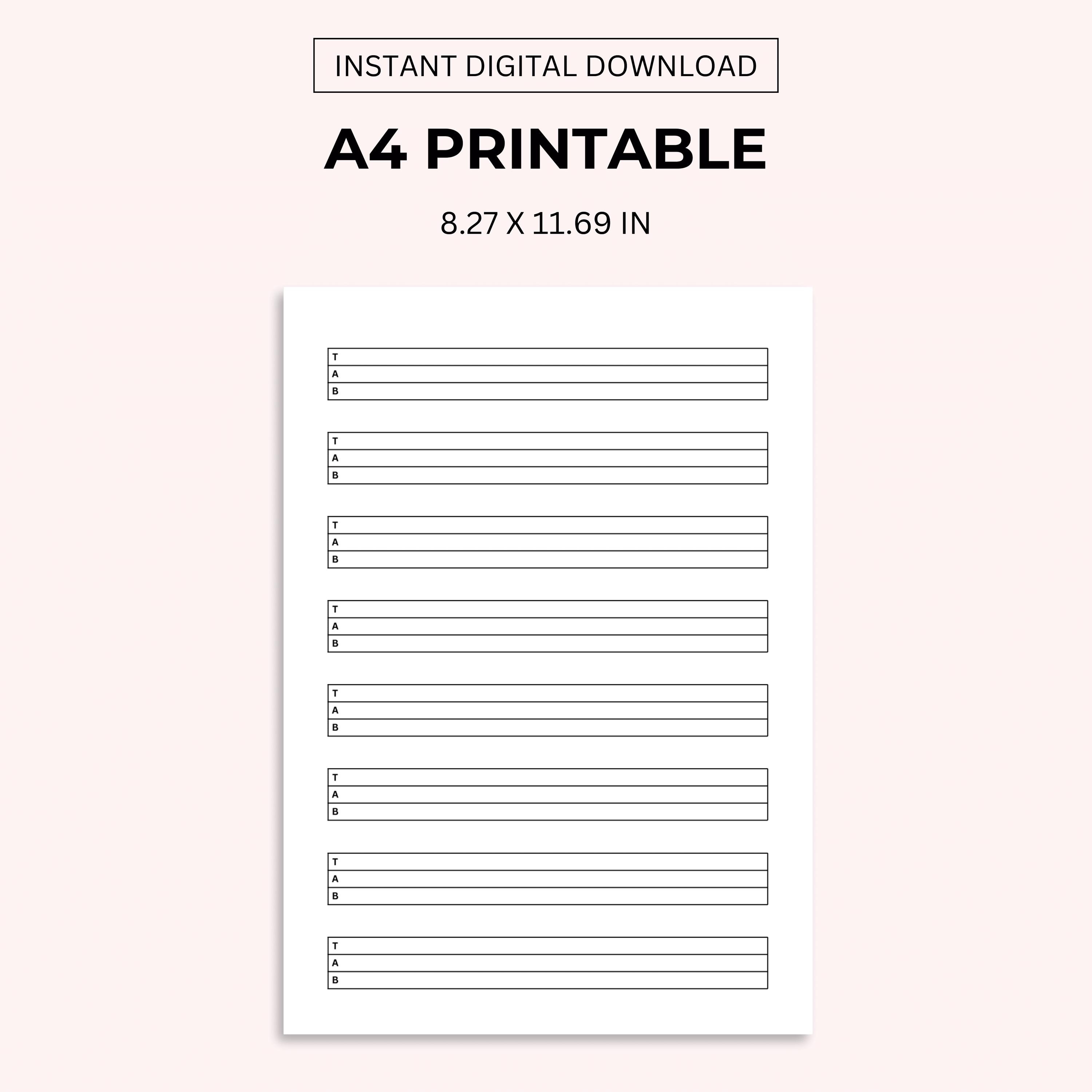 Printable Blank Bass Tabs Paper, Music Template, Blank Bass Tabs Sheet ...