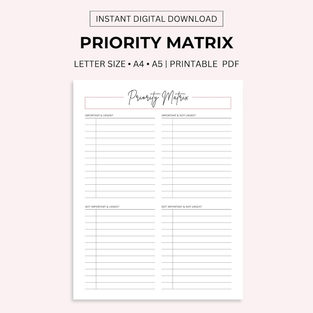Priority Matrix Printable, Decision Matrix, to Do List, Priorities ...