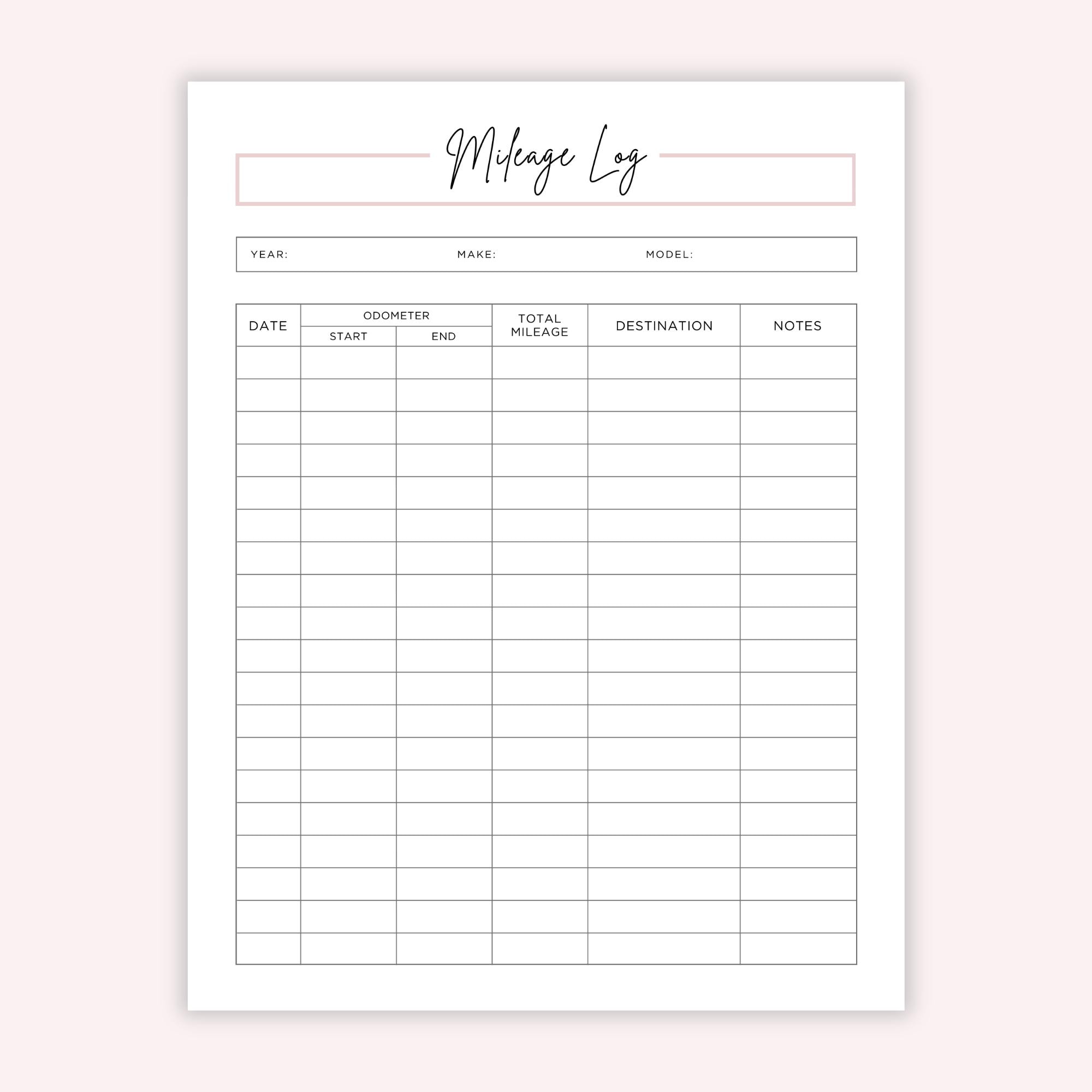 Mileage Log Printable: Work Trip Miles Tracker (letter/a4/a5 PDF) - Etsy