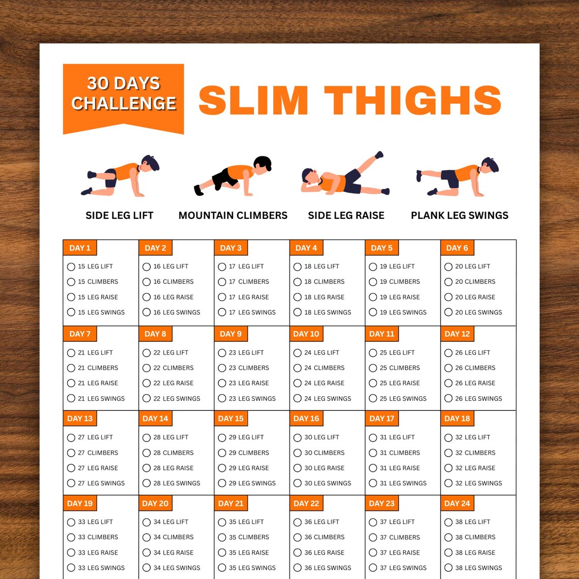 30 Days Slim Thighs Challenge, Fitness Challenge, Exercise Planner ...