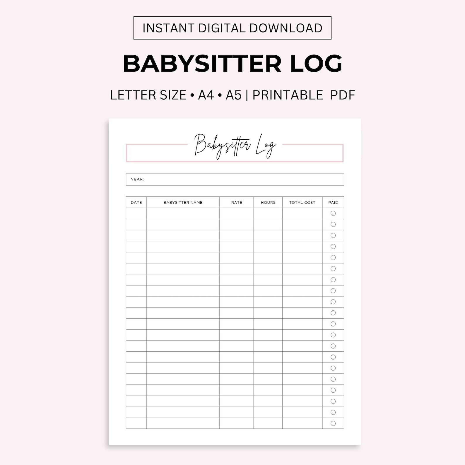 Babysitter Log Printable, Babysitter Tracker for Parents - Etsy