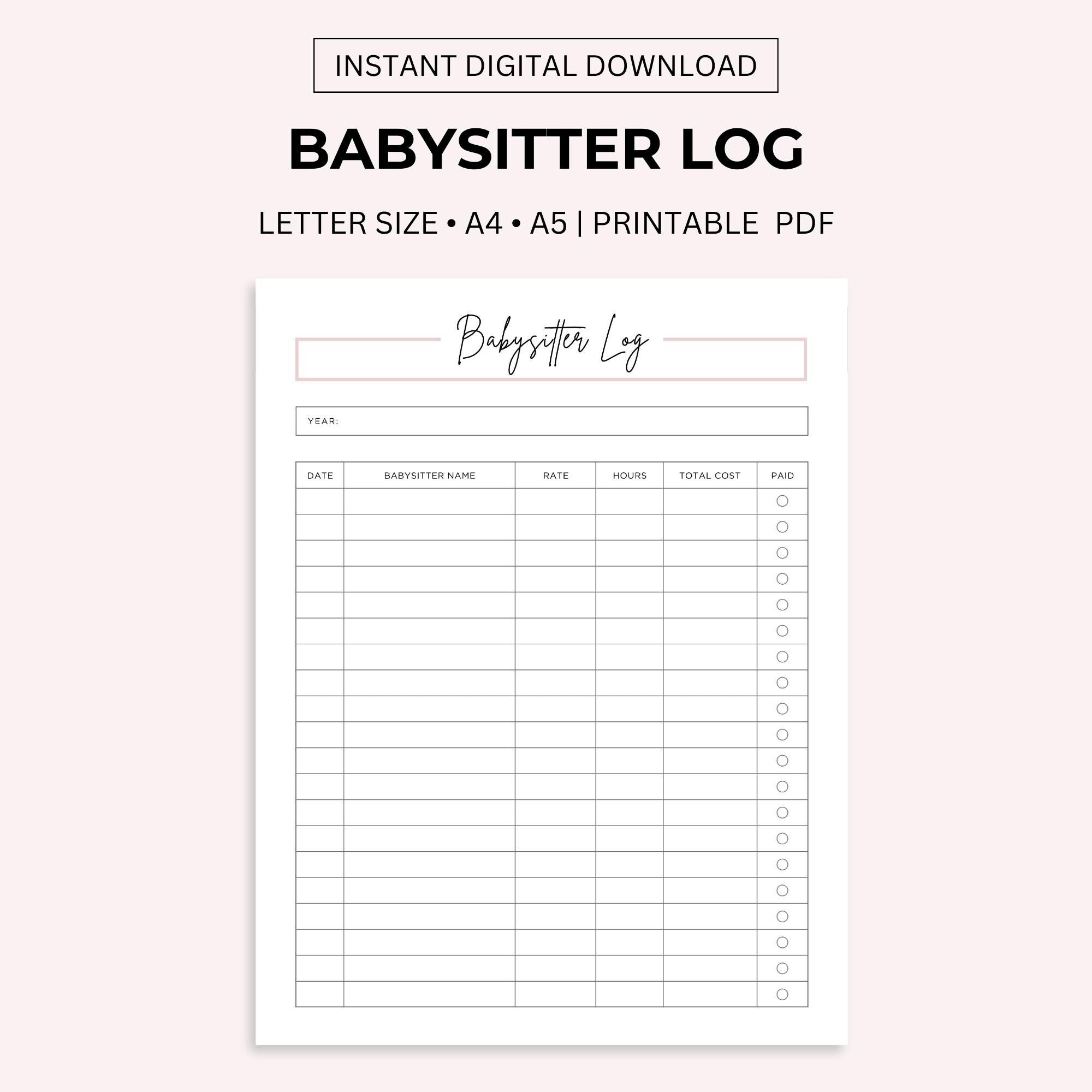 Babysitter Log Printable, Babysitter Tracker for Parents - Etsy
