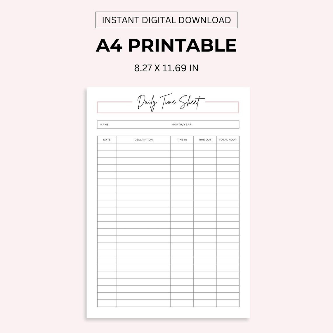 Daily Time Sheet Printable: Work Schedule Log (letter/a4/a5 PDF) - Etsy