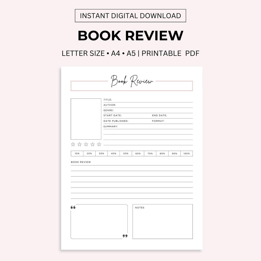 Book Review Printable, Reading Journal, Reading Planner, Book Rating - Etsy