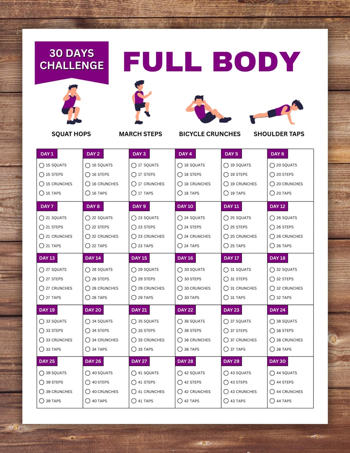 30 Days Full Body Challenge, Fitness Challenge, Exercise Planner ...