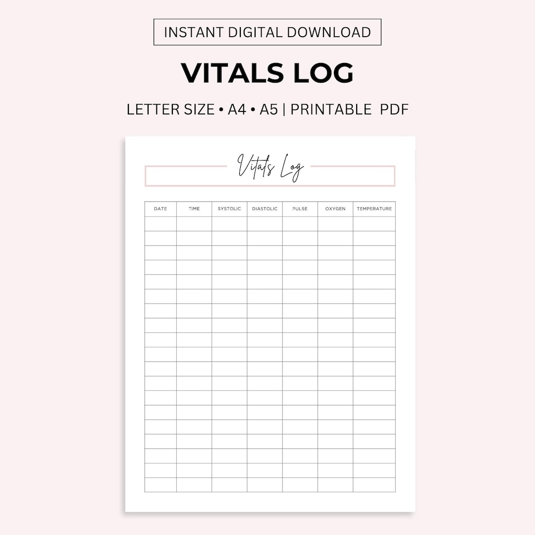 Vitals Log Printable, Blood Pressure, Vital Signs Tracker (PDF) - Etsy