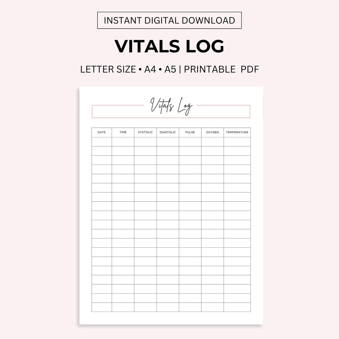 Vitals Log Printable, Blood Pressure, Vital Signs Tracker (PDF) - Etsy