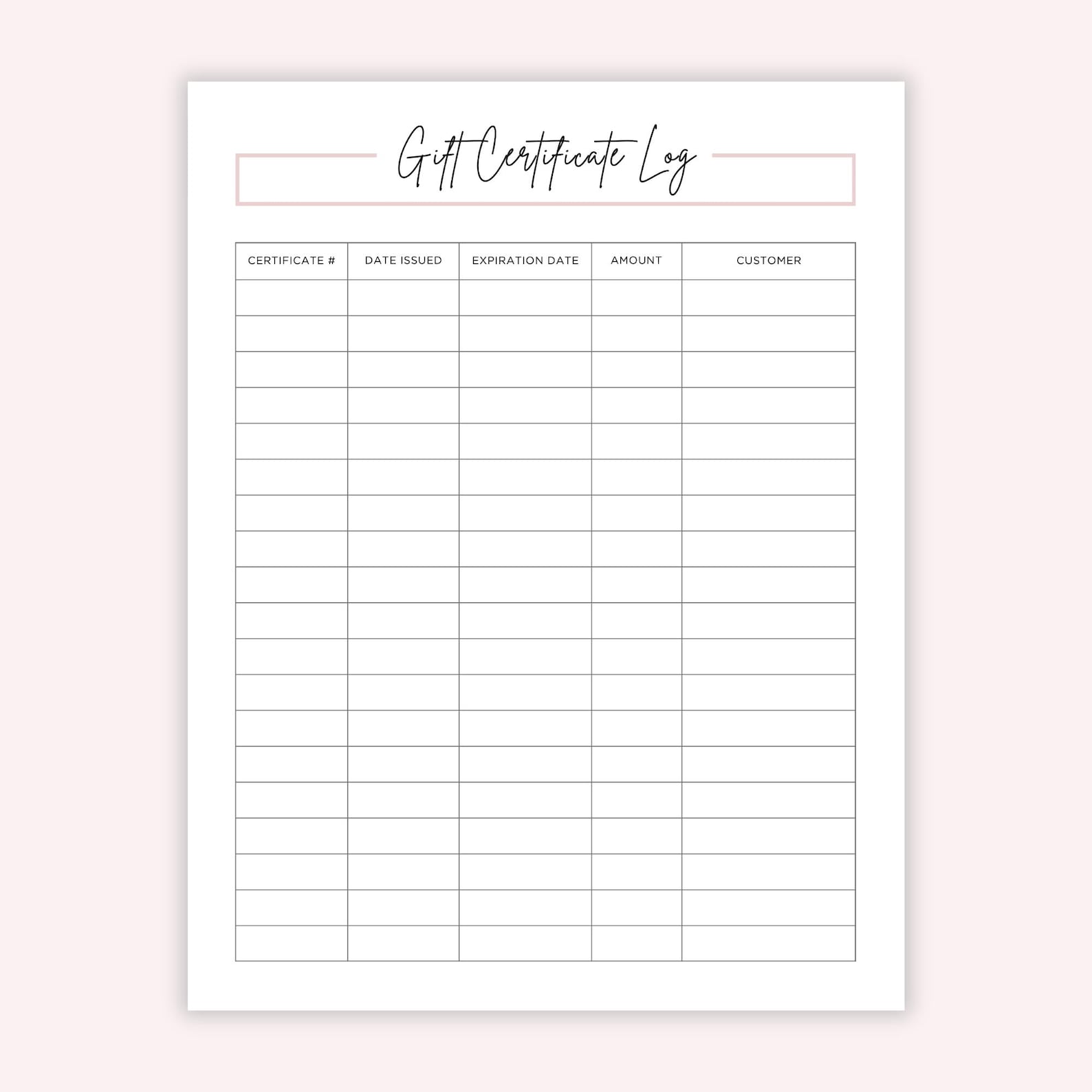 Gift Certificate Log Printable: Customer Contact Form (PDF) - Etsy